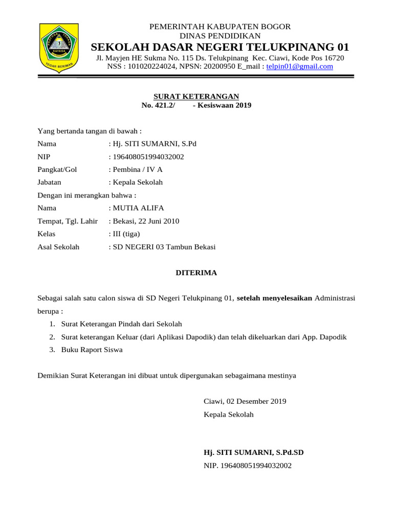 Surat Keterangan diterima | PDF