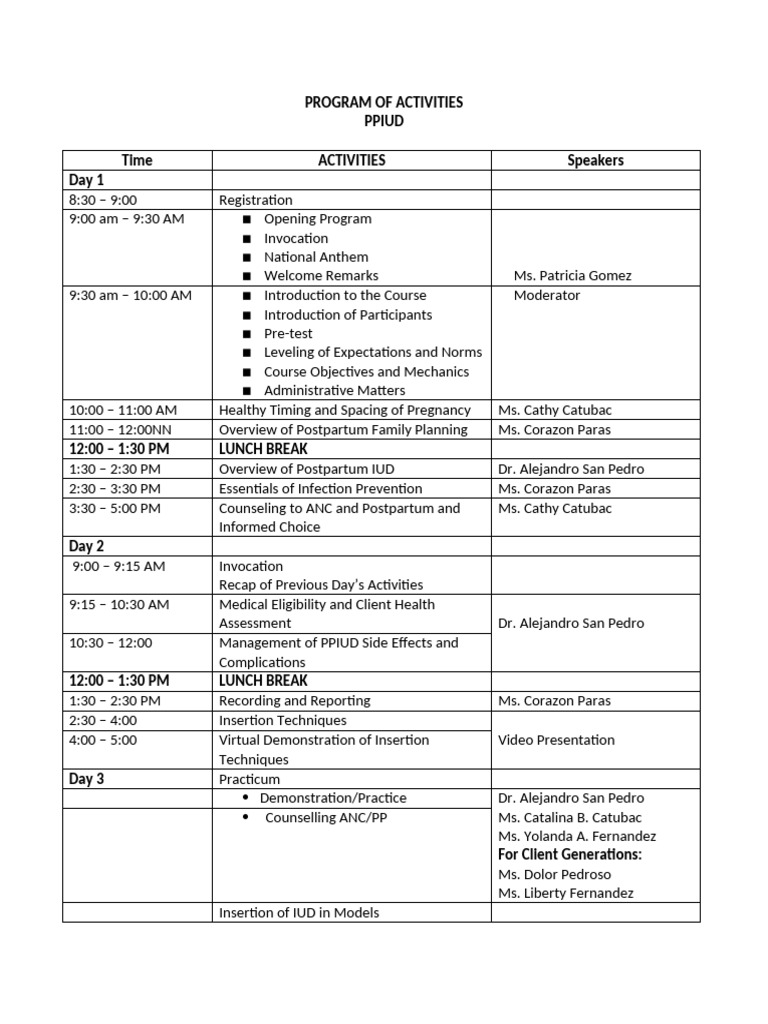 PROGRAM-OF-ACTIVITIES- | PDF | Public Health | Family Planning