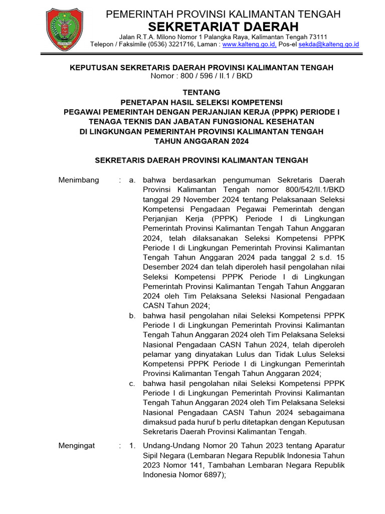 Hasil Selkom PPPK Periode I Tahun 2024 (Teknis Dan Nakes) TTD | PDF