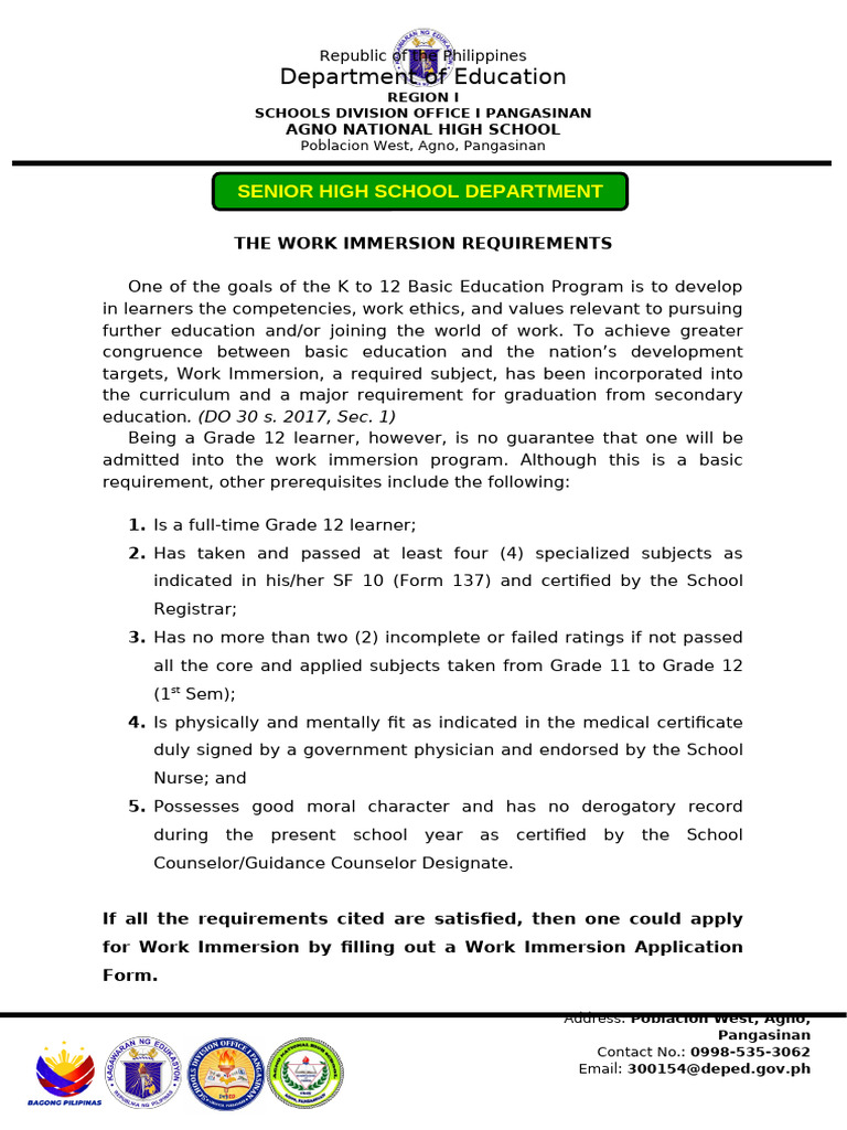 Work Immersion Requirements PDF | PDF | Health Care