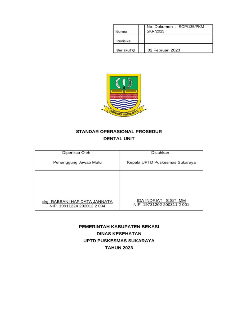 SOP Penggunaan Dental Unit Puskesmas | PDF