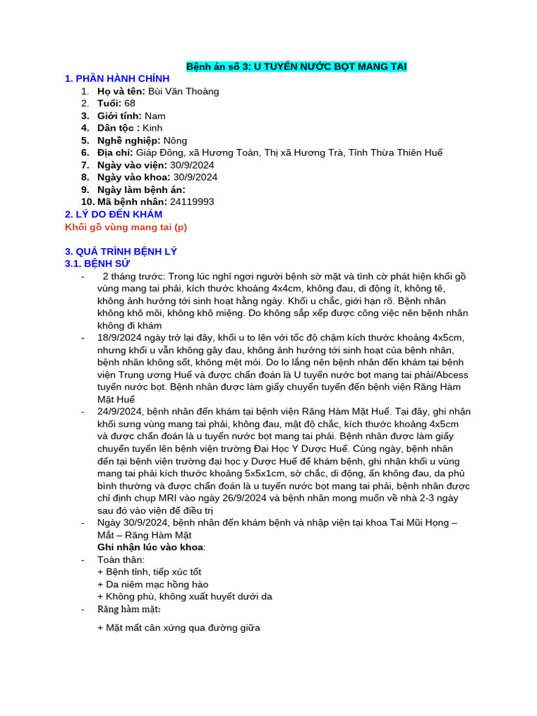 Bùi Văn Thoàng - U Tuyến nước bọt mang tai (P) | PDF