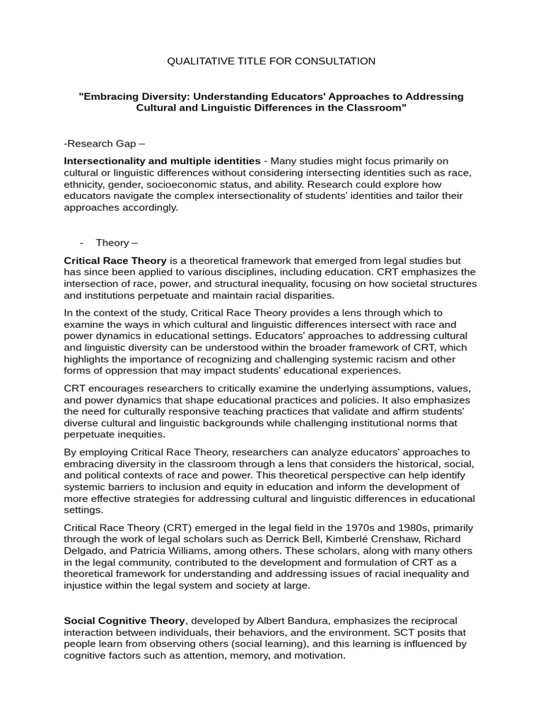 QUALITATIVE TITLE FOR CONSULTATION | PDF | Intersectionality | Critical ...
