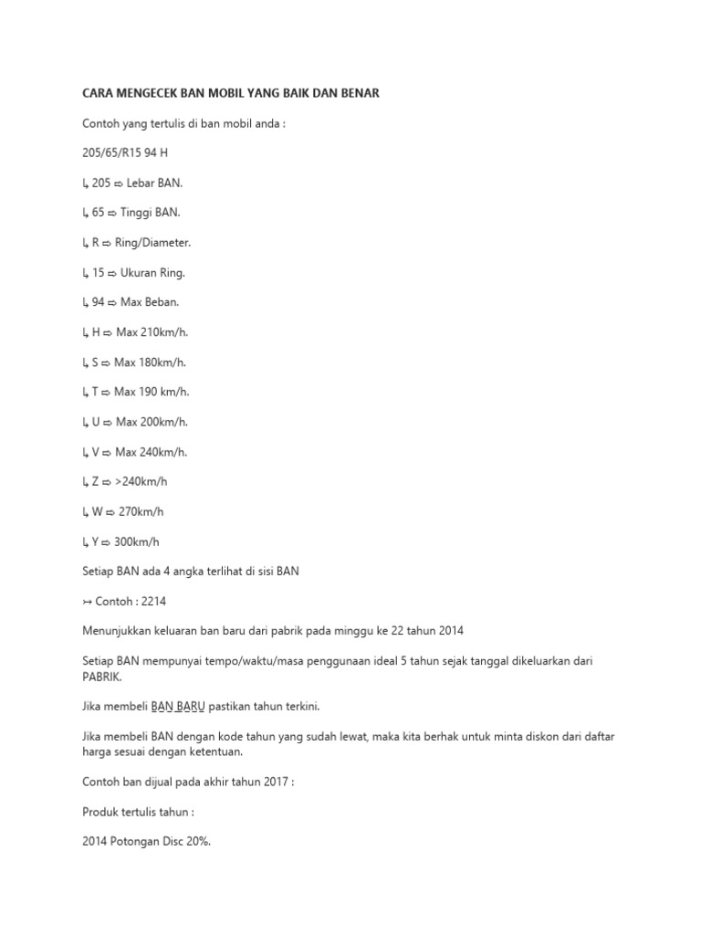 Cara Mengecek Ban Mobil Yang Baik Dan Benar | PDF