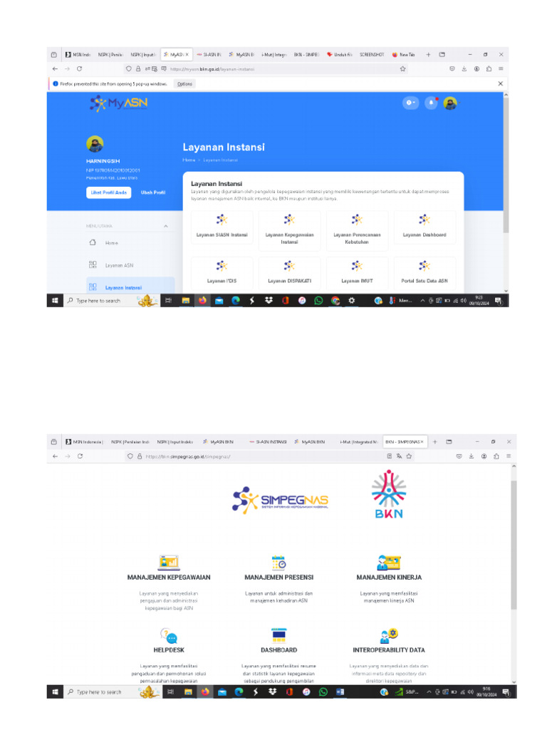 Screenshot Aplikasi Myasn, Simpegnas Dan Sipinawa | PDF