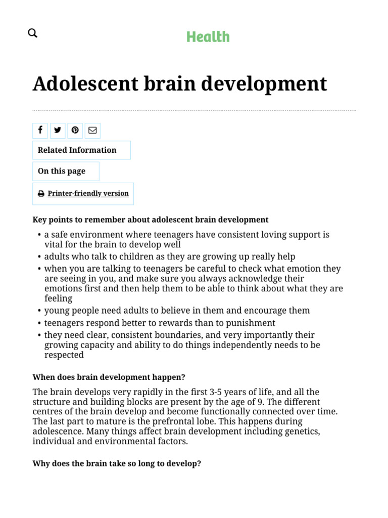 Adolescent Brain Development - Kidshealth | PDF | Adolescence | Emotions