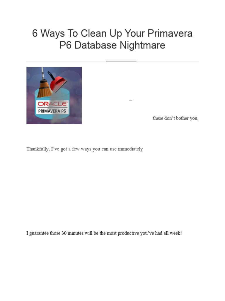 Clean Up Your Primavera P6 Database | PDF | Databases | Information ...
