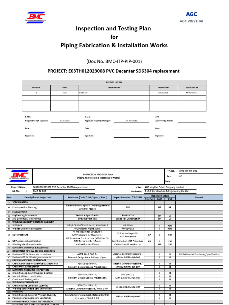 BMC Itp Pip 001 | PDF | Nondestructive Testing | Pipe (Fluid Conveyance)