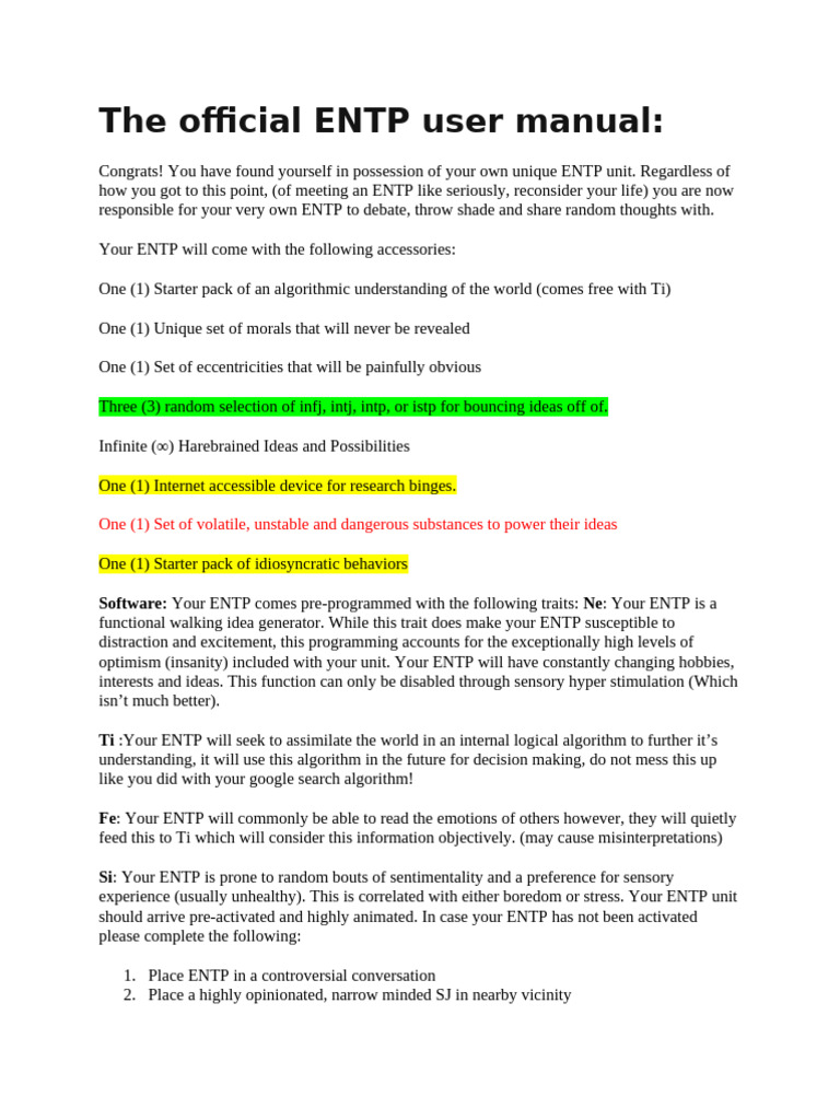 The Official ENTP User Manual | PDF | Psychology | Psychological Concepts