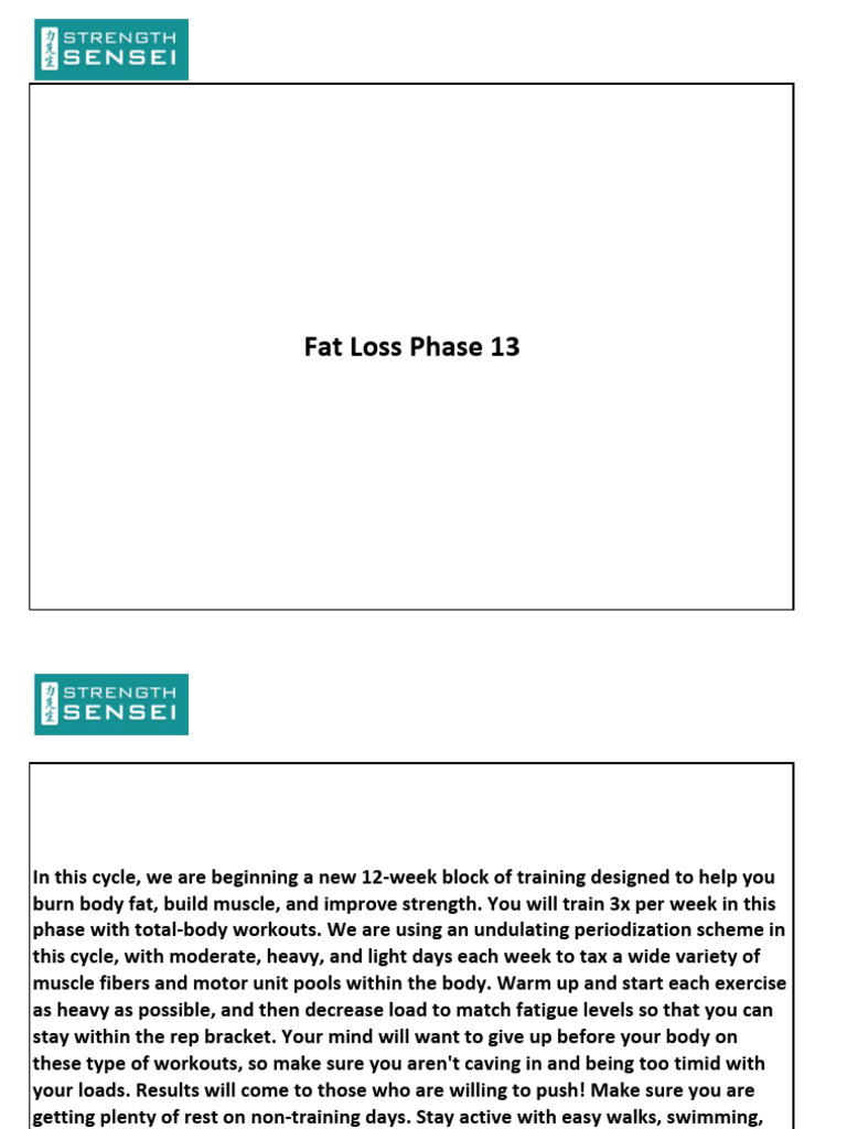Fat Loss Phase 13 Training Plan | PDF | Weight Training | Physical Fitness