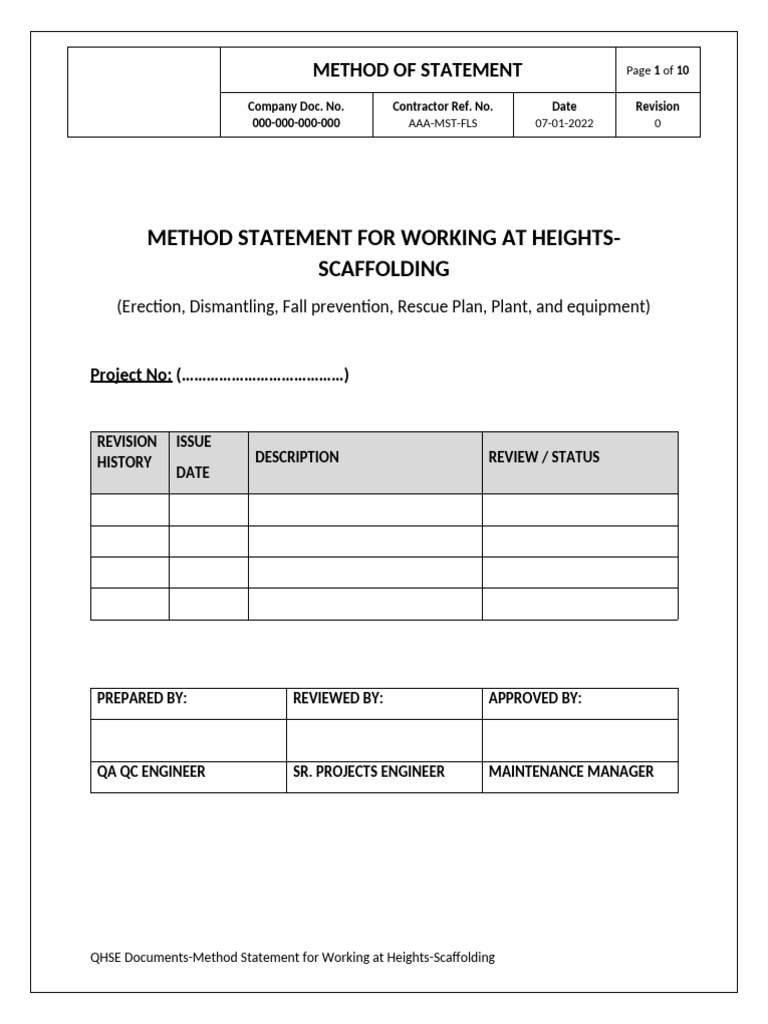 Method Statement For Scaffolding Pdf Scaffolding Safety