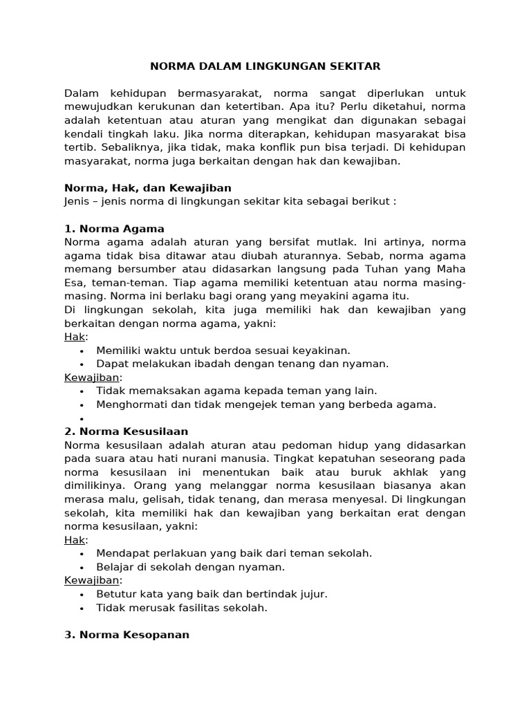 Jenis Norma dan Penerapannya di Sekolah | PDF