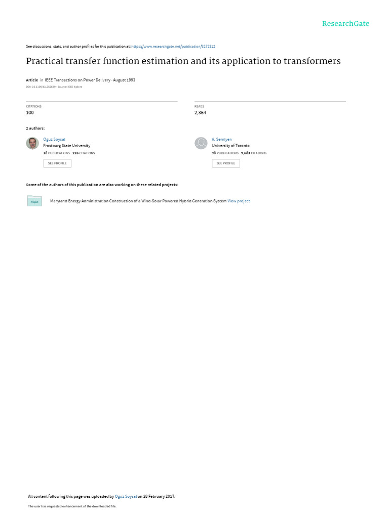 Soysal 1973 Practical Transfer Function Estimation And Its App Pdf Least Squares Equations