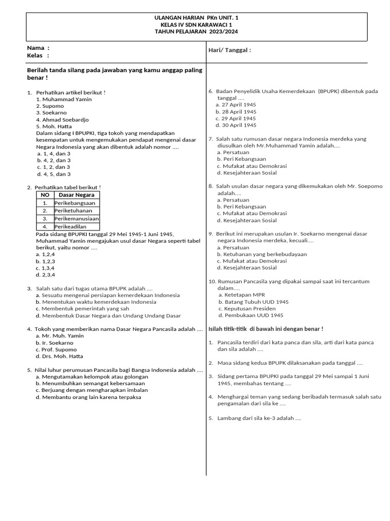 SUMATIF PKn BAB 1 | PDF