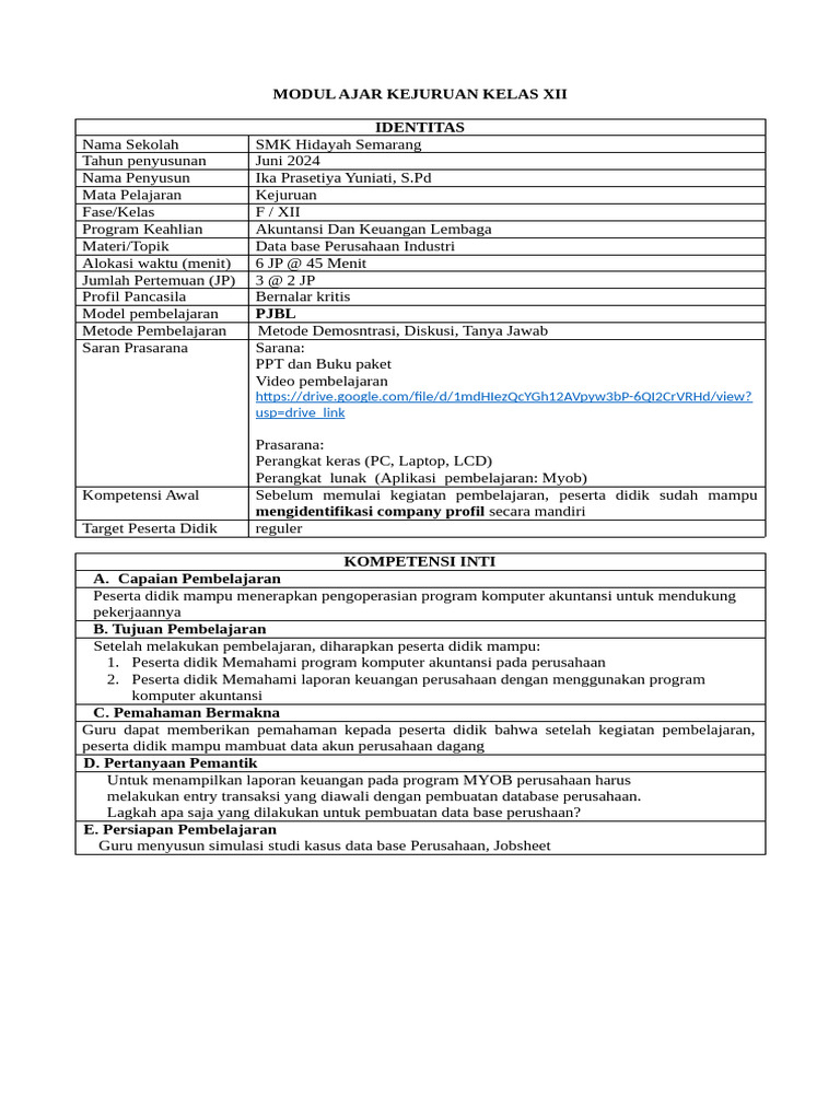 Modul Ajar Xii Database Persh | PDF