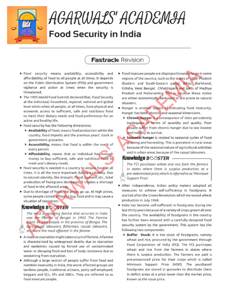 CLASS 9 ECONOMICS FOOD SECURITY STUDY MATERIAL | PDF | Food Security ...