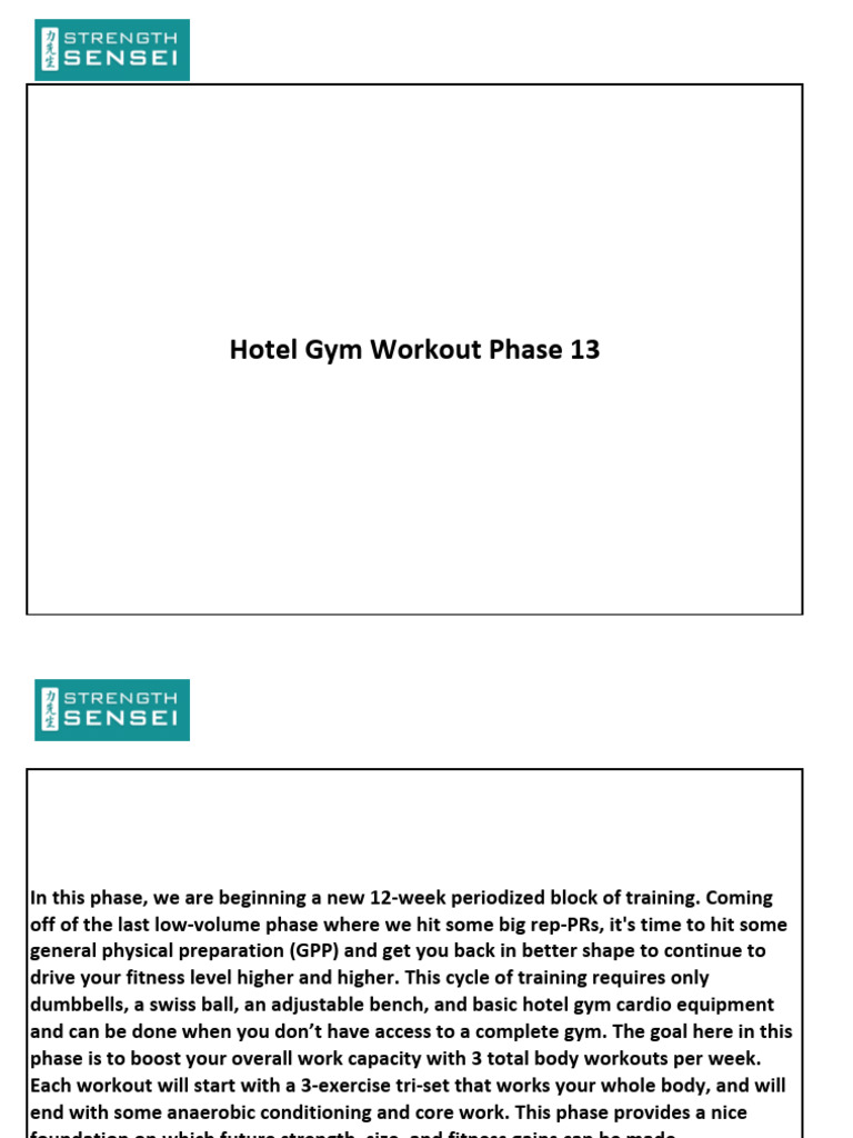 Hotel Gym Full Body Workout Plan | PDF | Physical Fitness | Strength ...