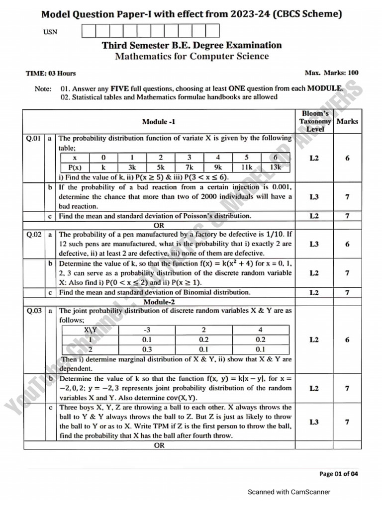 Bcs301 m3 Official Solved Model Paper Released by Vtu | PDF
