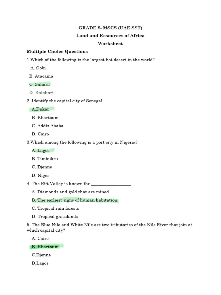 GR 8-HY-MSCS (UAE SST) - WORKSHEET | PDF | Africa | Nile