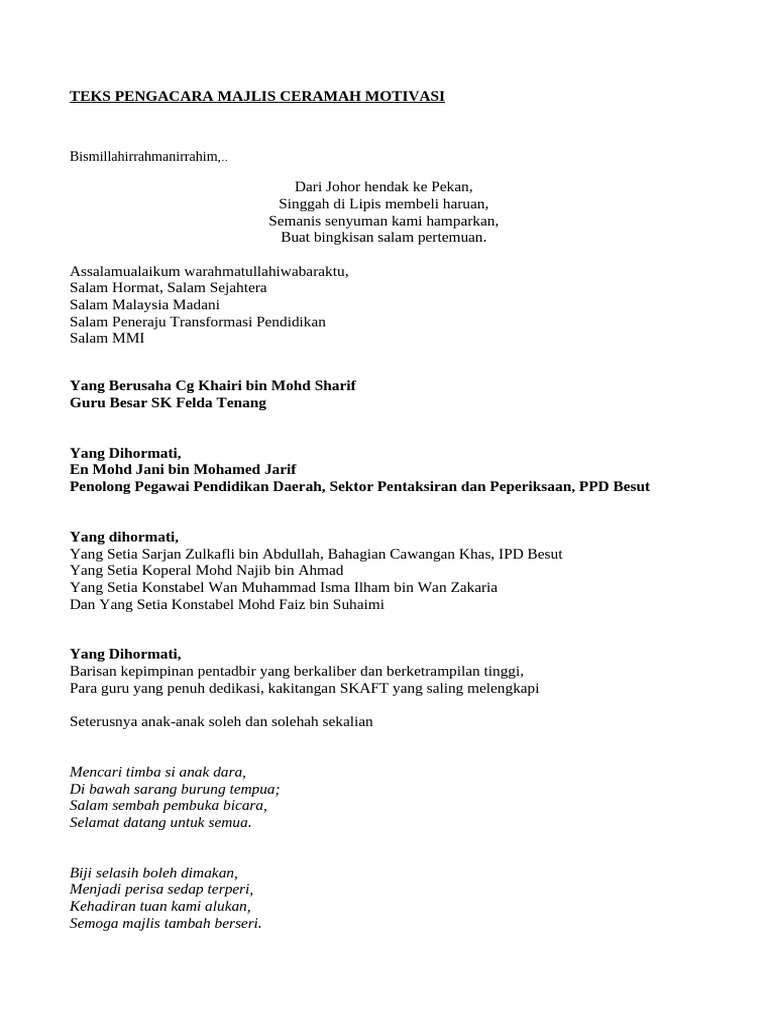 Teks Pengacara Majlis Sahsiah | PDF