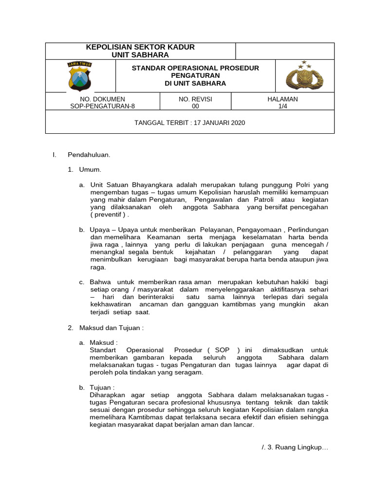 SOP Pengaturan Unit Sabhara Kadur | PDF