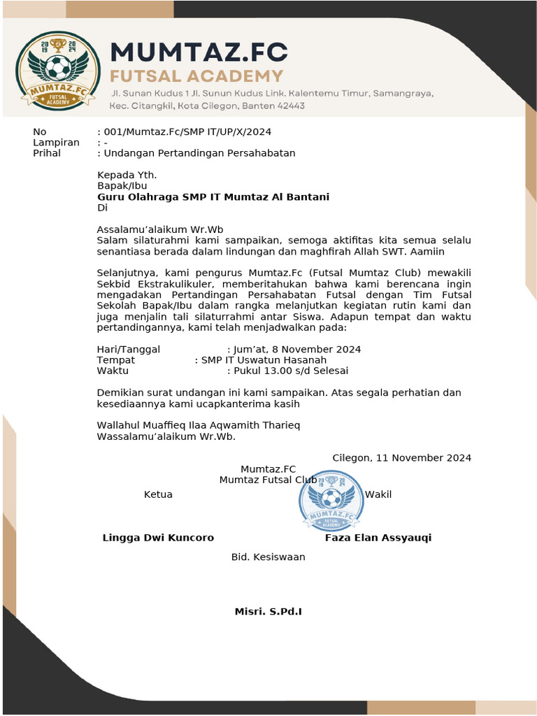Undangan Pertandingan Futsal Persahabatan | PDF