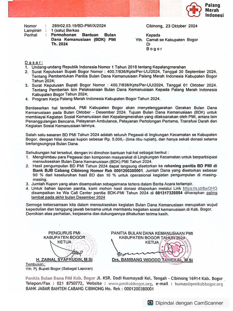 Surat Permohonan Bantuan Bulan Dana PMI | PDF