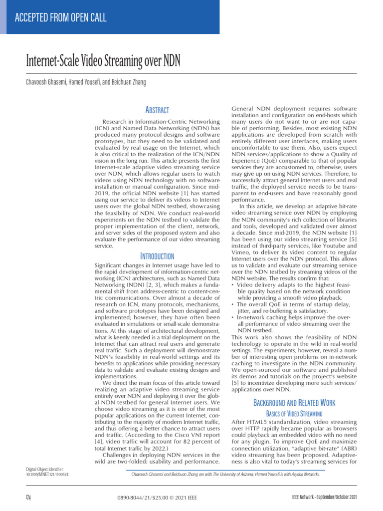 2021 Internet-Scale Video Streaming Over NDN | PDF | Computer Network | Streaming Media