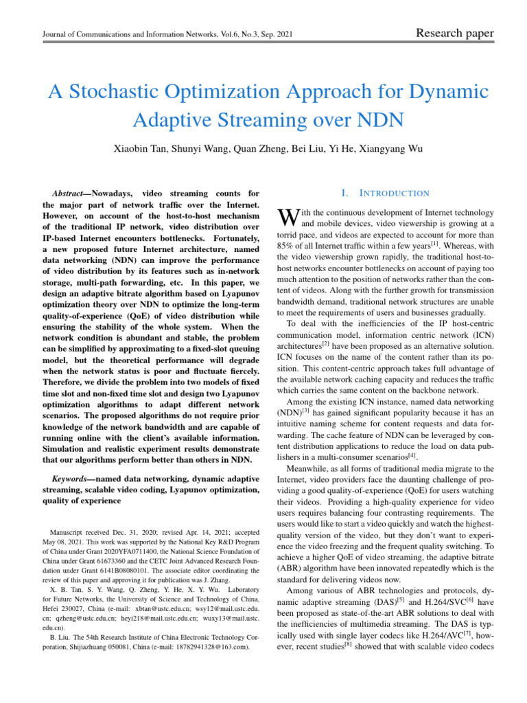 2021 a Stochastic Optimization Approach for Dynamic Adaptive Streaming Over NDN | PDF ...