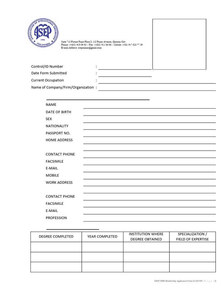 ASEP/MSB Membership Application Form | PDF