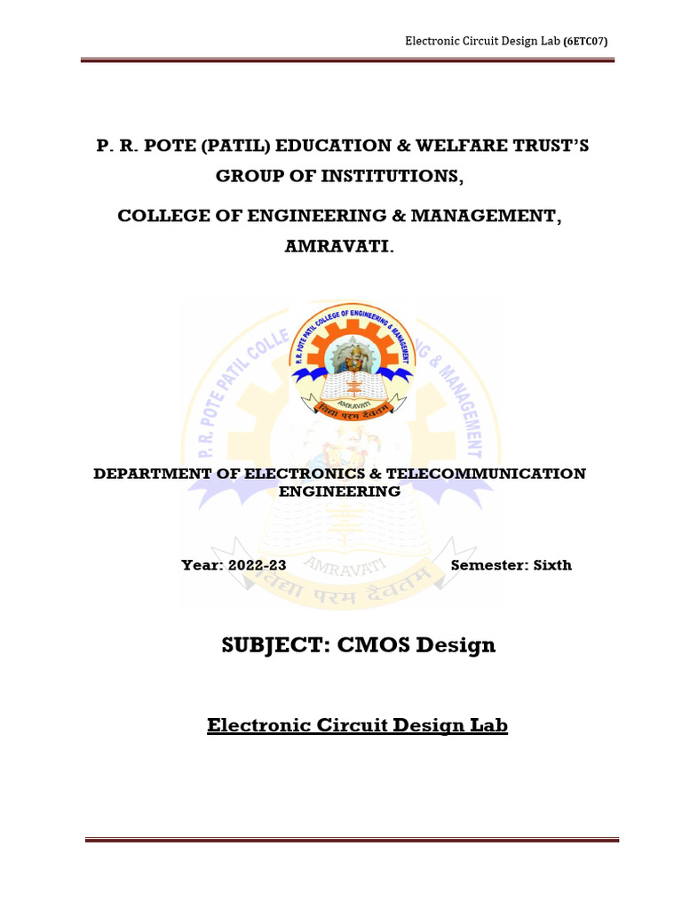 PRPCOEM-Electronic Circuit Design Lab Manual-2022-23 | PDF | Logic Gate | Cmos