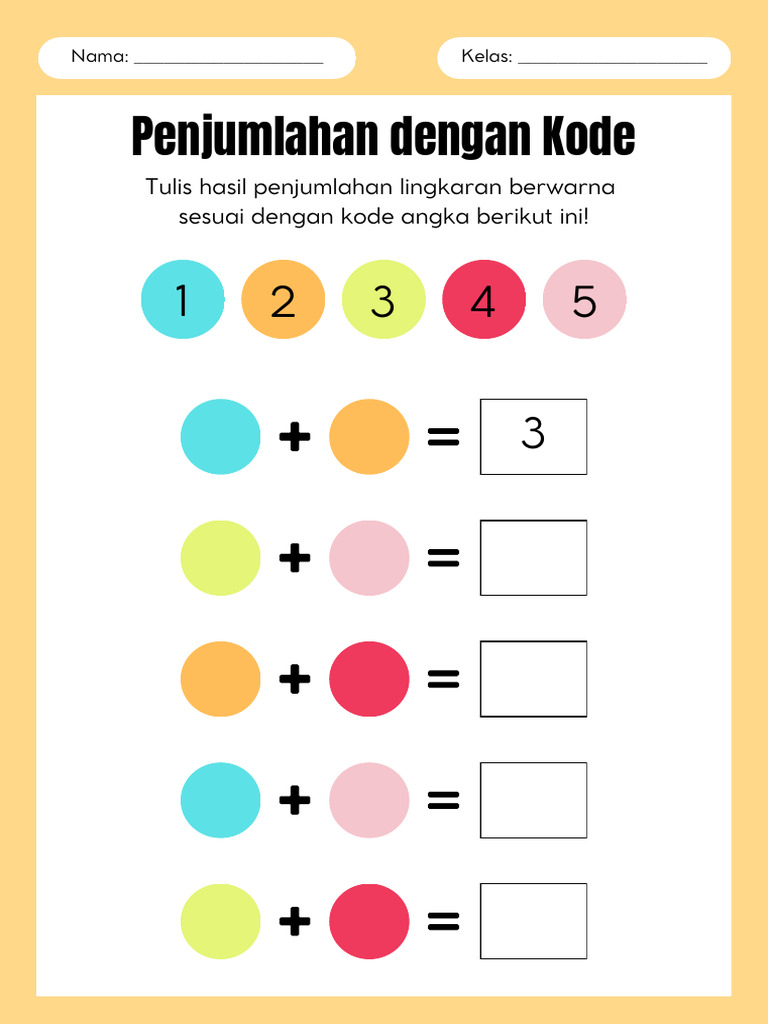 Penjumlahan Dengan Kode Lembar Kerja Warna-Warni Sederhana | PDF