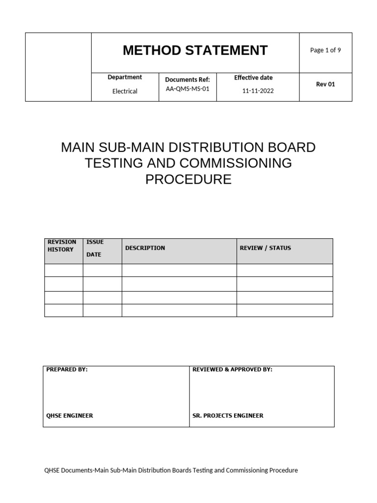 MAIN SUB-MAIN DISTRIBUTION BOARDS TESTING AND COMMISSIONING | PDF ...