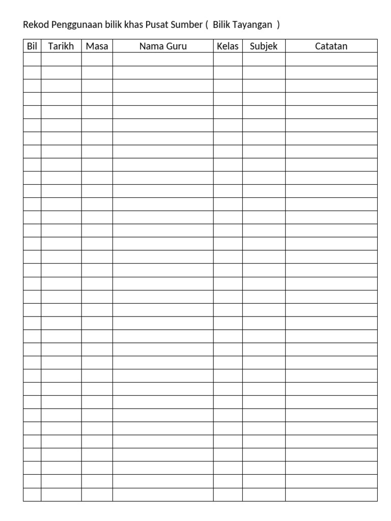 Booking-Rekod Guna Bilik Tayangan | PDF