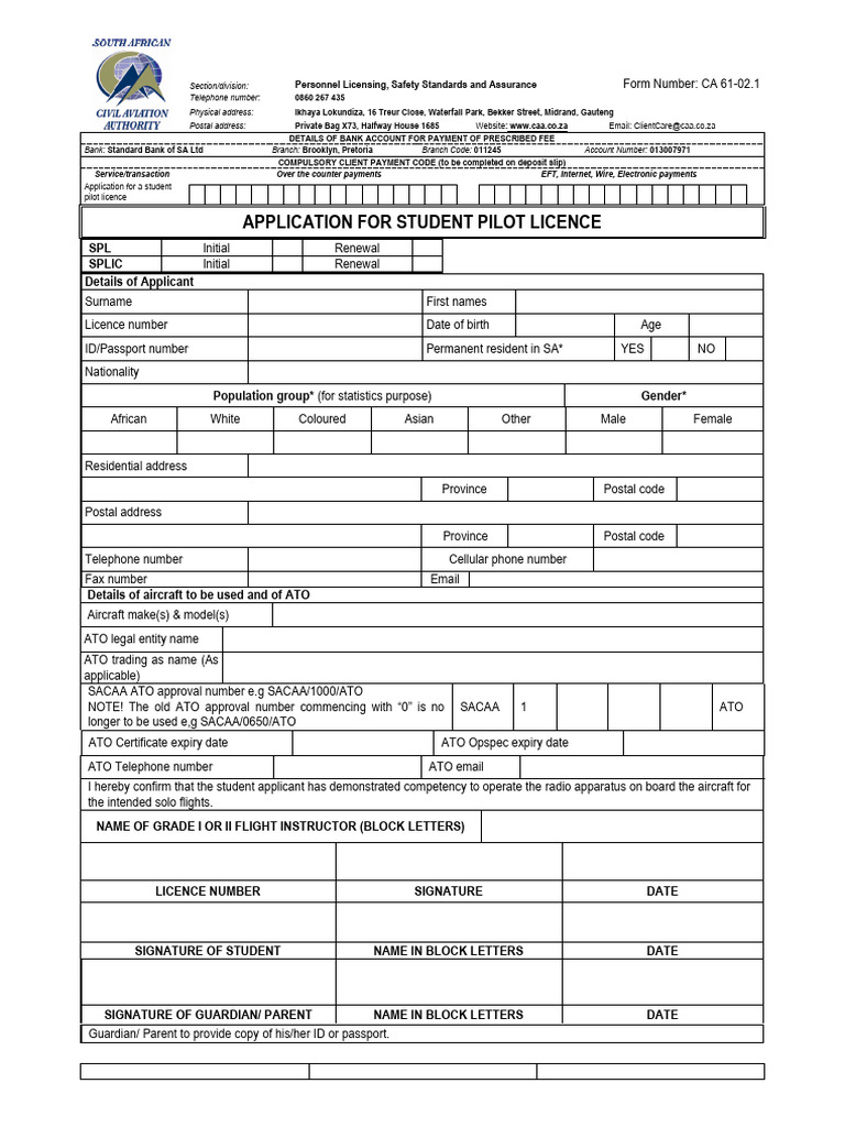 Student Pilot Licence Application Form | PDF | Banks | Mail