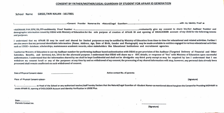 Consent Form for APAAR ID Generation | PDF | Justice | Crime & Violence