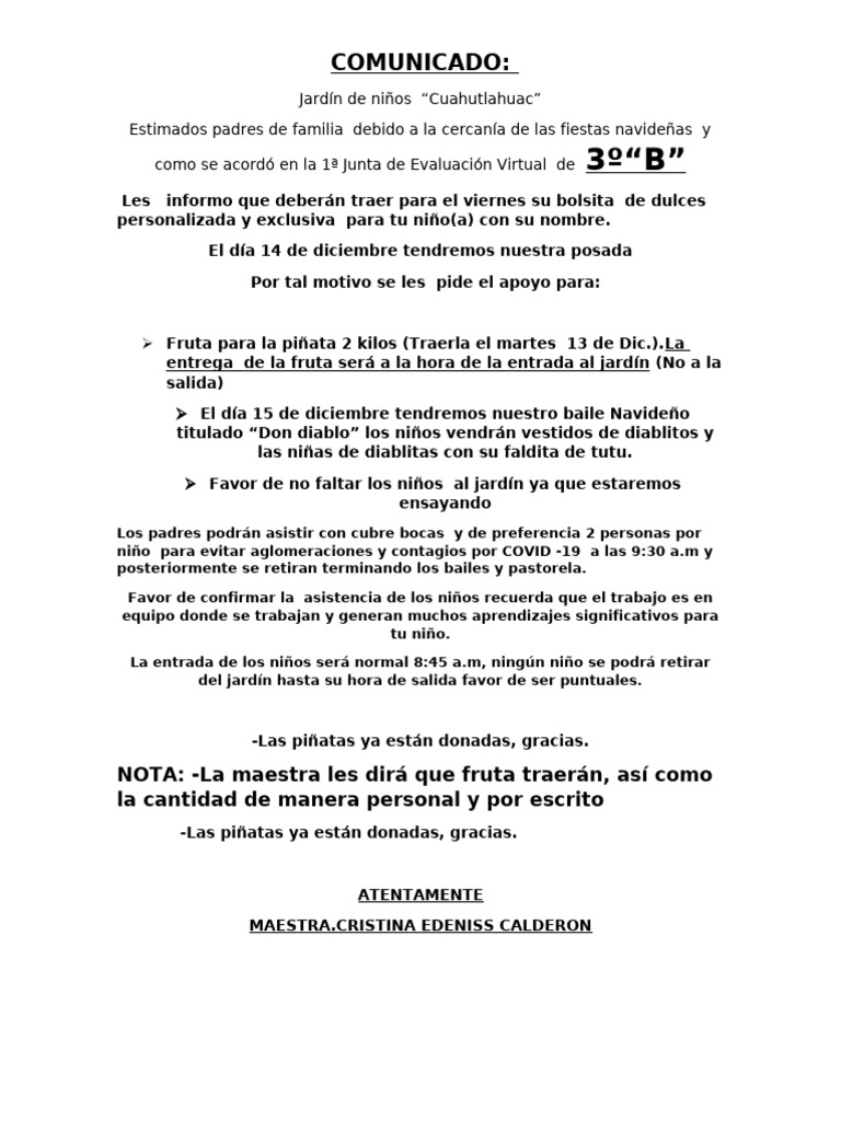 Comunicado Navidad | PDF