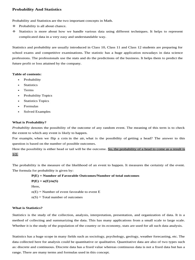 Probability And Statistics | PDF | Expected Value | Probability ...