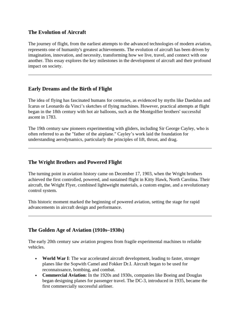 The Evolution of Aircraft | PDF | Aviation | Airplane