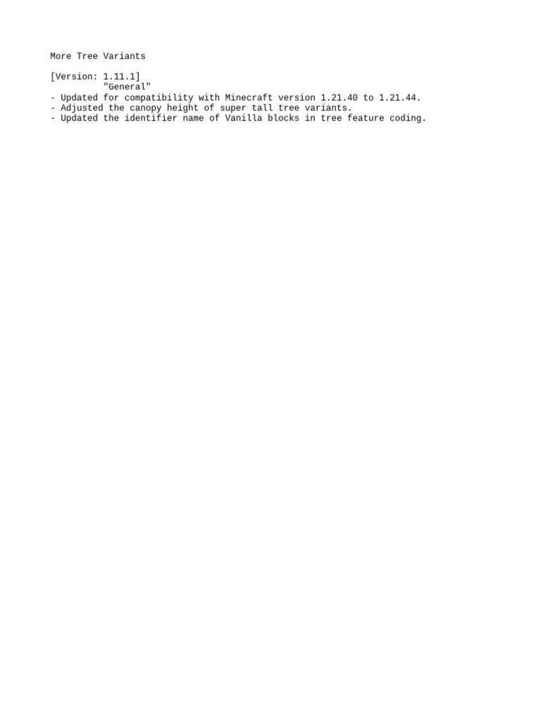 Changelog - More Tree Variants | PDF Changelog - More Tree Variants | PDF