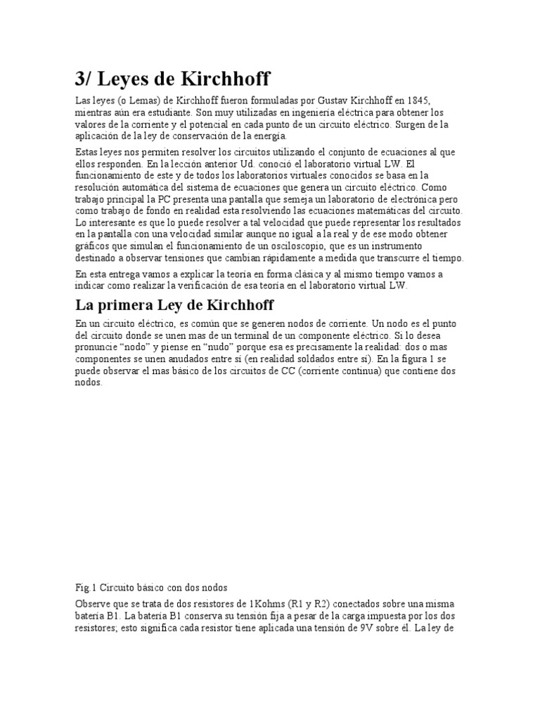 Ley de Kirchhoff | PDF | Resistencia Eléctrica y Conductancia ...