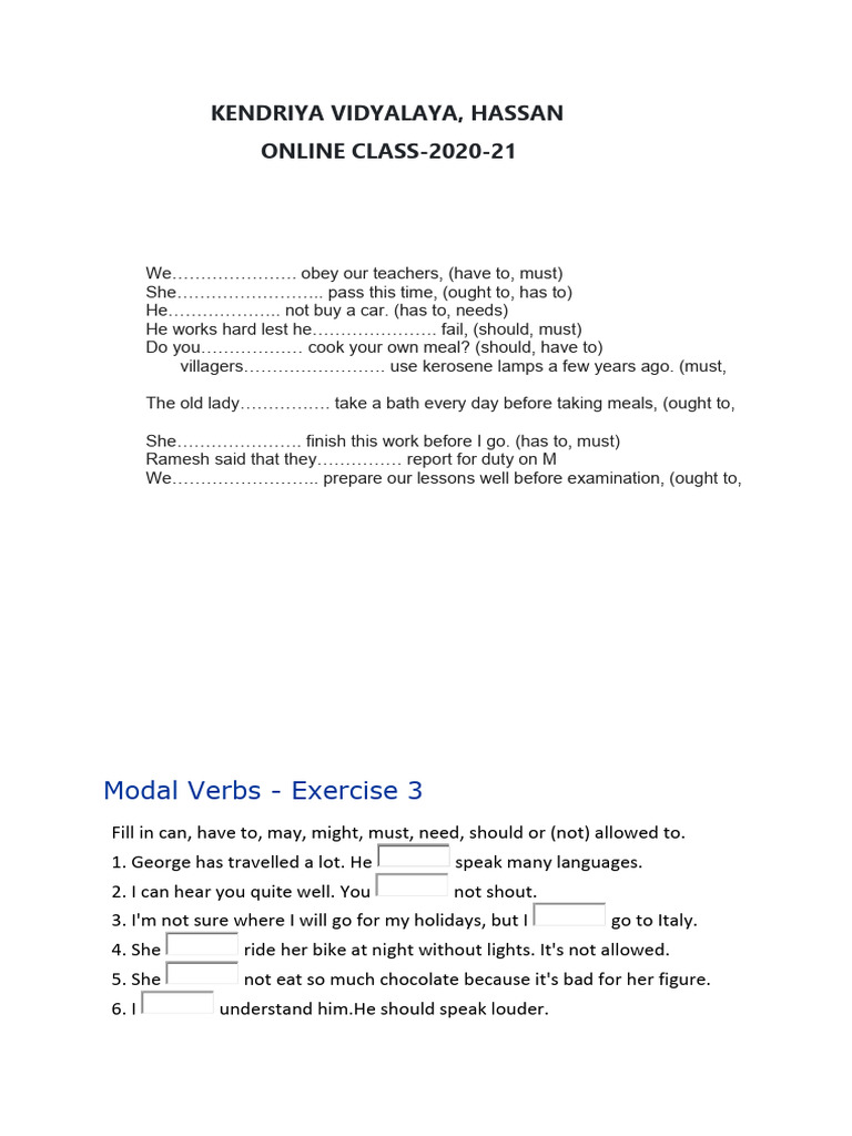 Exercise Based On Modals | PDF