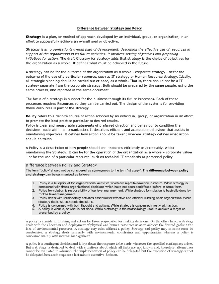 Difference Between Strategy and Policy | PDF
