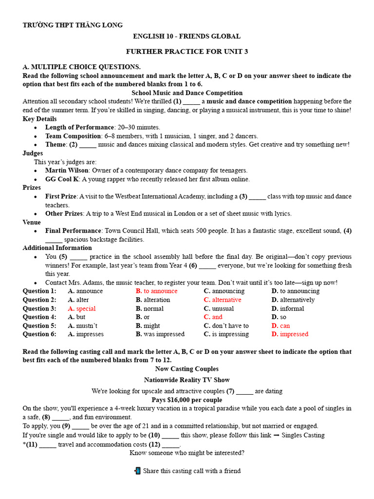 E10-FG-Further Practice 3 - Key | PDF | Critical Thinking | Video Games