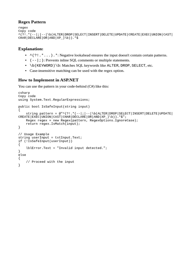 anti sql injection on ASPX 2 | PDF