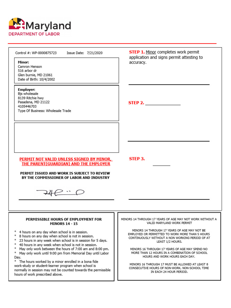 Work Permit For Minors: Step 1 | PDF | Labor