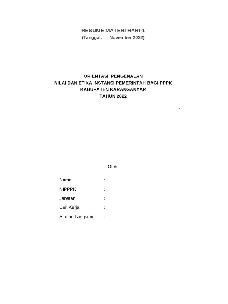 Format Lap Orientasi PPPK - Hari 1 | PDF