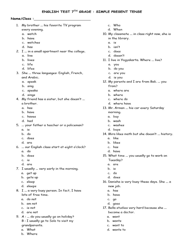 ENGLISH TEST 7TH GRADE | PDF