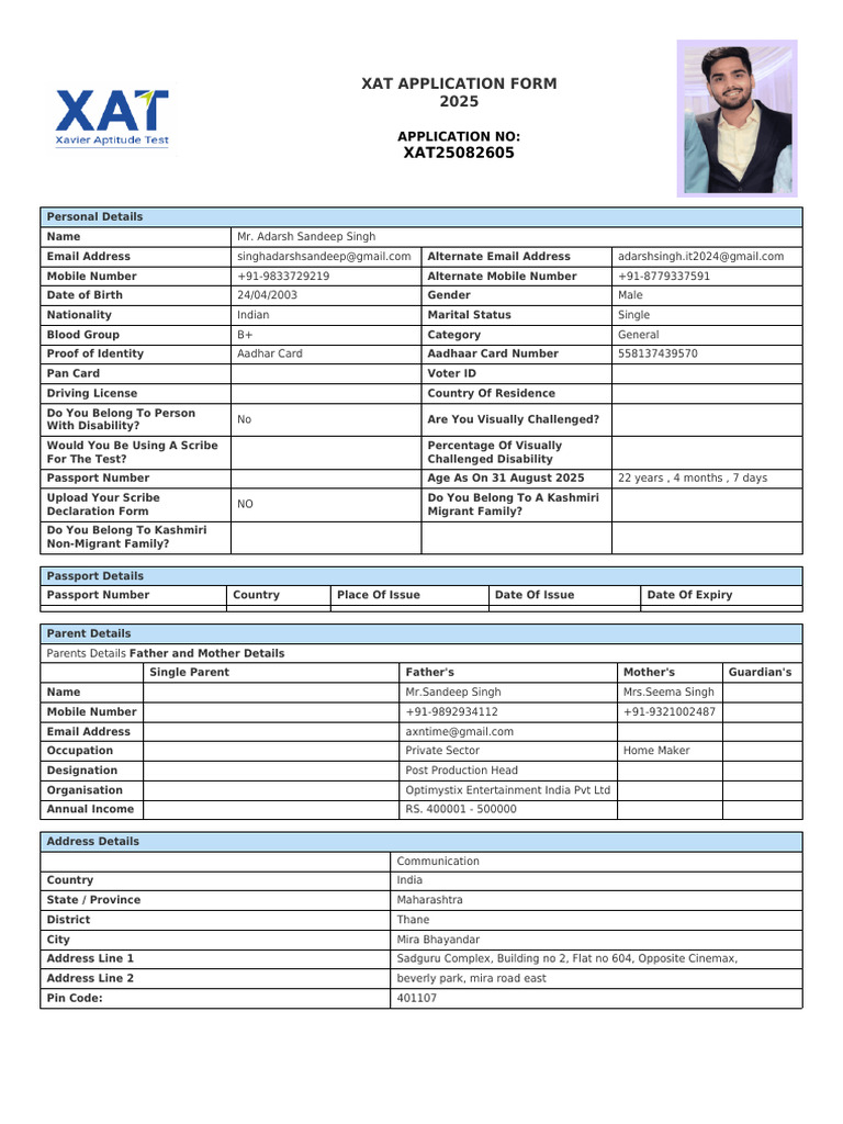 Application Form XAT25082605 | PDF