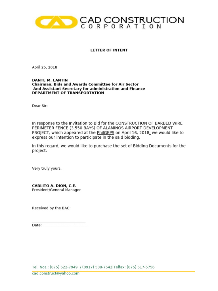 LETTER OF INTENT dotr | PDF